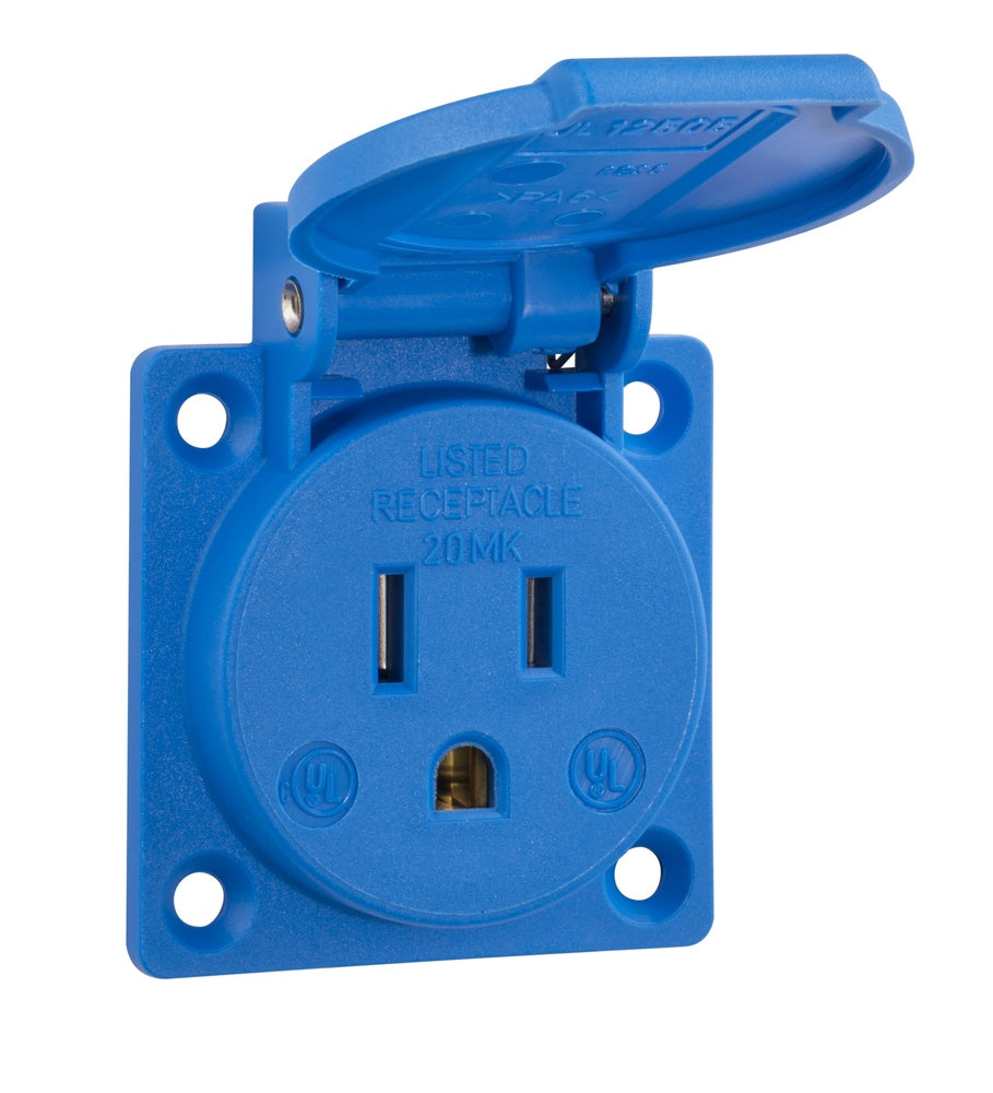 Toma De Corriente Calificada UL 125V 15A Azul NEMA 5-15R - UL12505 | Tameson.es